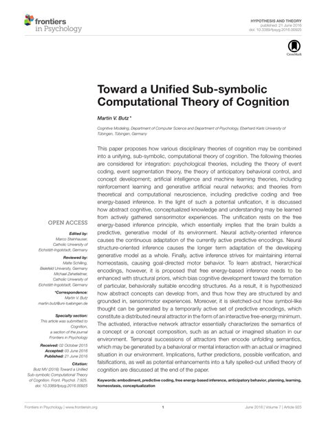 Pdf Toward A Unified Sub Symbolic Computational Theory Of Cognition