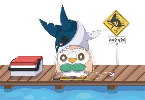 Amonilust Rowlet Sharpedo Nintendo Pokemon Highres Bird Biting