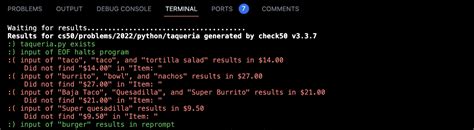 Tests On Cs50ps Taqueria Problem Rcs50