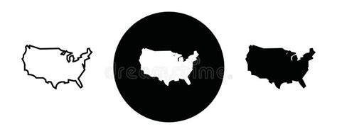 Us Map Outline Icon Collection Or Set Us Map Thin Vector Line Art