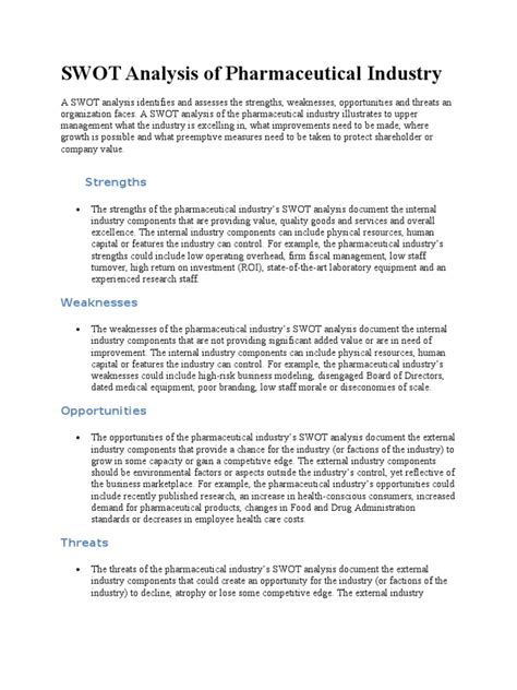 Swot Analysis Of Pharma Industry Insights Pdf Swot Analysis