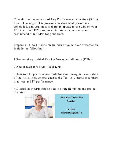 Consider The Importance Of Key Performance Indicators Kpis As An I Docx