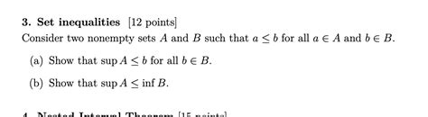 solved 3 set inequalities [12 points] consider two nonempty