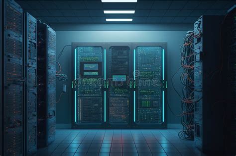 view of a server room data center generative ai stock illustration