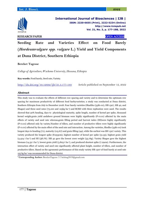 Seeding Rate And Varieties Effect On Food Barely Hordeumvulgare Spp