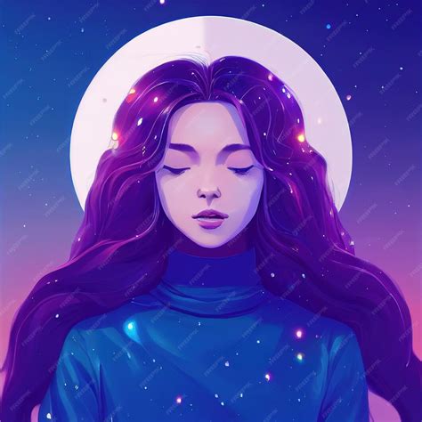 Premium Photo Beautiful Girl On The Background Of The Moon Portrait