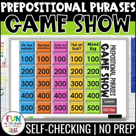 Prepositional Phrases Game Show Grammar Test Prep Review Game Fun