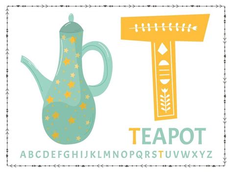 흰색 배경에 영어 대문자 알파벳 문자 T 벡터 일러스트 레이 션 마법의 찻주전자 또는 주전자 프리미엄 벡터