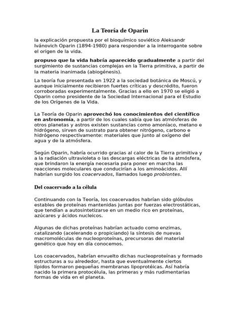La Teoría De Oparin Pdf