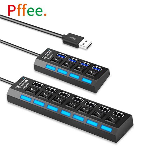 Pffee Hub Usb 20 Extension Plug Socket 4 7 Usb Splitter With Led