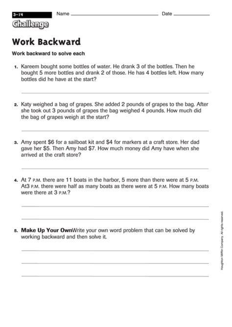 Work Backward Math Worksheet With Answers Printable Pdf Download