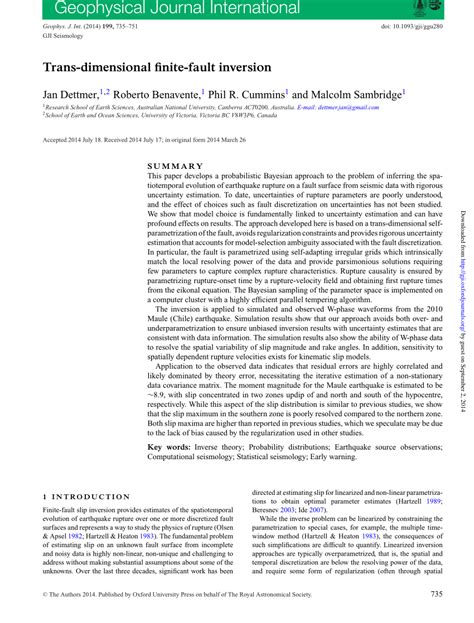 Pdf Trans Dimensional Finite Fault Inversion