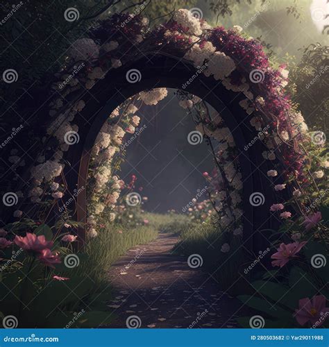 Flower Arch In The Garden Ai Generative Stock Illustration