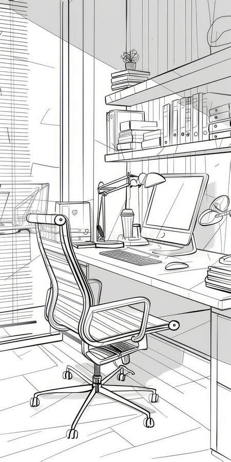 Modern Home Office With Ergonomic Chair Computer Setup Stock Illustration Illustration Of