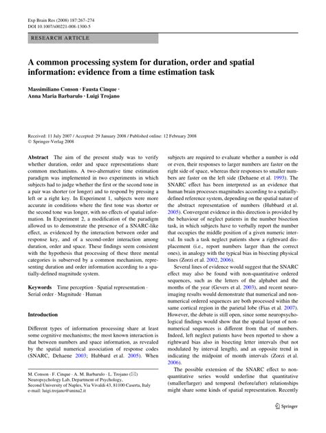 Pdf A Common Processing System For Duration Order And Spatial