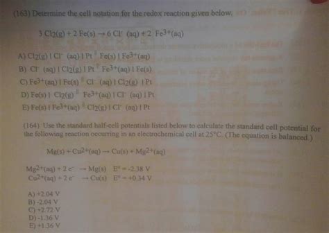 get answer determine the cell notation for the redox reaction