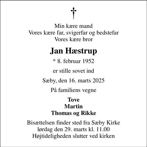 Jan Hæstrup Dødsannoncer I Danmark
