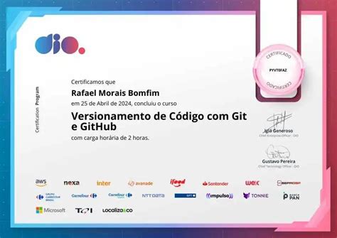curso concluído versionamento de código com git e github dio