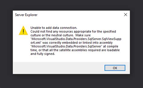 C What Is This Error Unable To Add Data Connection Could Not Find Any Resources