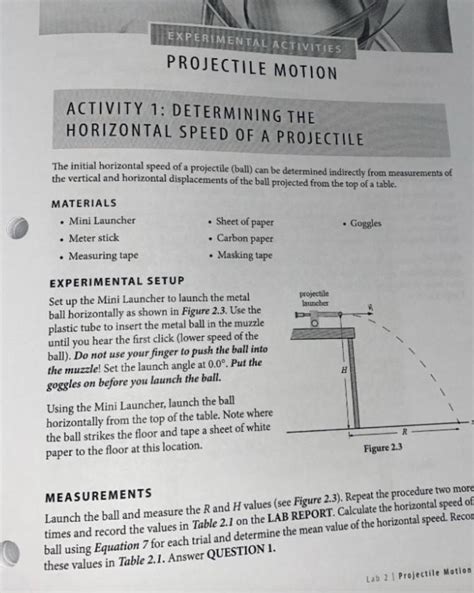Solved EXPERIMENTAL ACTIVITIES PROJECTILE MOTION ACTIVITY Chegg