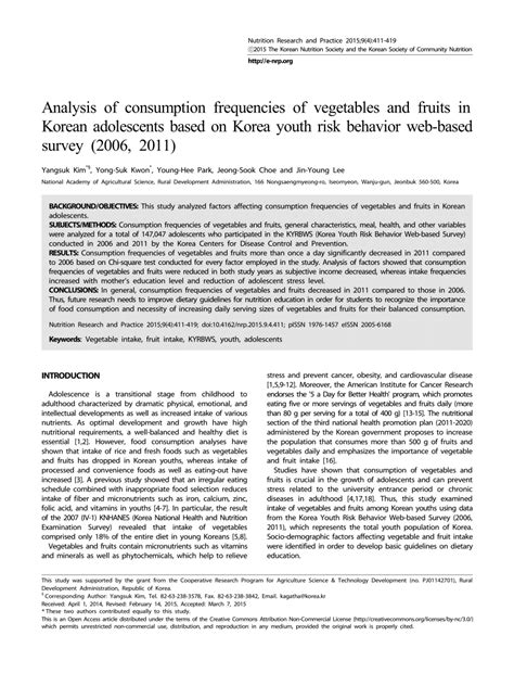 Pdf Analysis Of Consumption Frequencies Of Vegetables And Fruits In