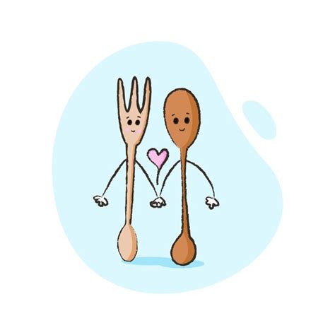 Premium Vector Cute Characters Of Fork And Spoon Who Holding Hands