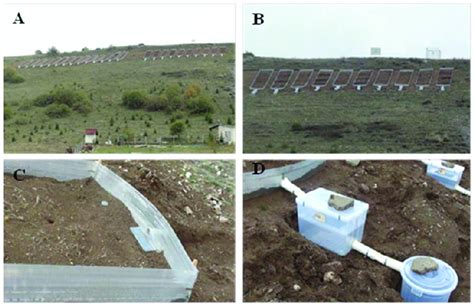 runoff measurement plots in the research area a and b general view of