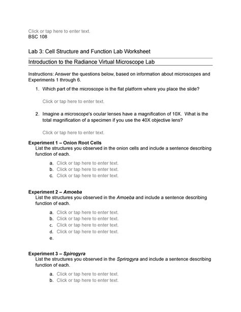 lab 3 cell structure and function worksheet click or tap here to