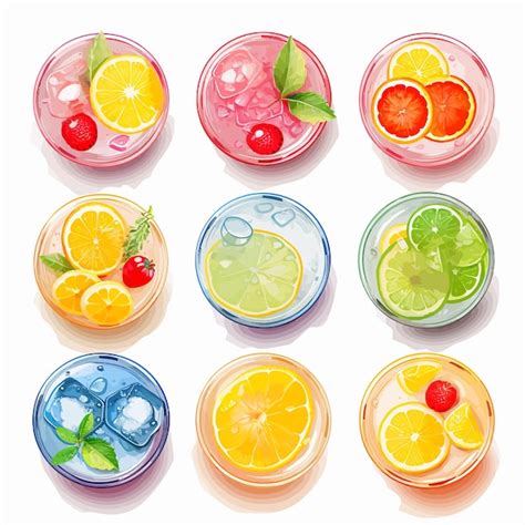 Premium Vector Topdown View Of Colorful Cups Filled With Refresh Fruits