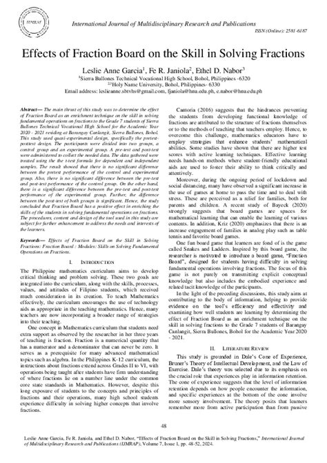 Pdf Effects Of Fraction Board On The Skill In Solving Fractions