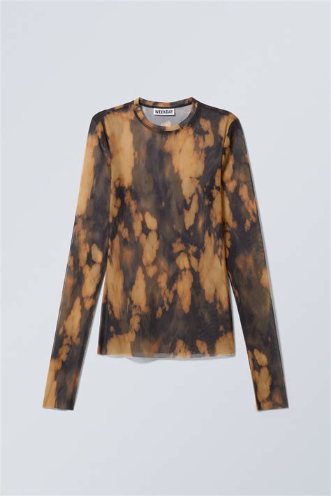 Printed Long Sleeve Mesh Top Surface Rust Weekday Gb Printed Long Sleeve Mesh Top Surface Rust Weekday Gb