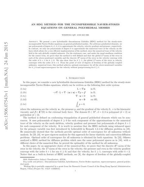 Pdf An Hdg Method For The Incompressible Navier Stokes Equations On