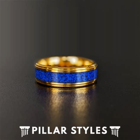 14k Gold Lapis Lazuli Ring Mens Wedding Band Tungsten Ring 8mm Lapis