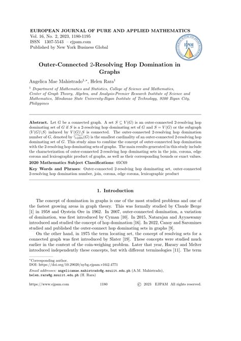 Pdf Outer Connected 2 Resolving Hop Domination In Graphs