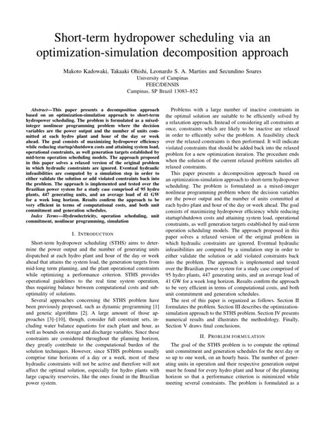 Pdf Short Term Hydropower Scheduling Via An Optimization Simulation