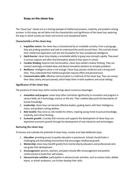 Essay On The Clever Boy Pdf Creativity Mentorship