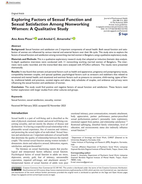 Pdf Exploring Factors Of Sexual Function And Sexual Satisfaction