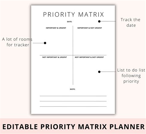 Editable Priority Matrix Printable Priority Planner To Do List Printable Productivity Planner