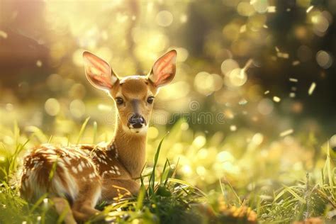 A Fawn Resting In Grass During Golden Hour Generative Ai Stock Illustration Illustration Of