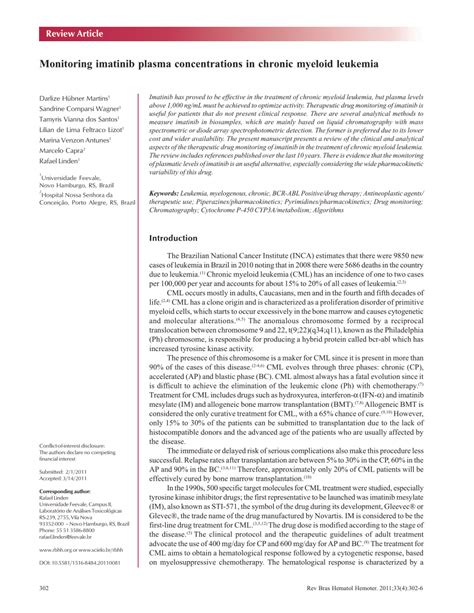 Pdf Monitoring Imatinib Plasma Concentrations In Chronic Myeloid Leukemia