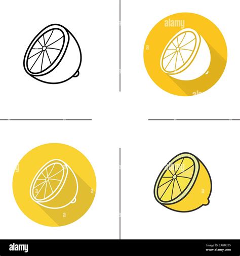 Lemon Half Icon Flat Design Linear And Color Styles Isolated Vector Illustrations Stock