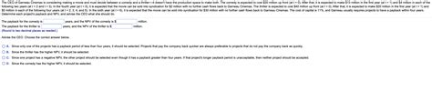 Solved Determine Each Project S Payback And NPV And Advise Chegg Com