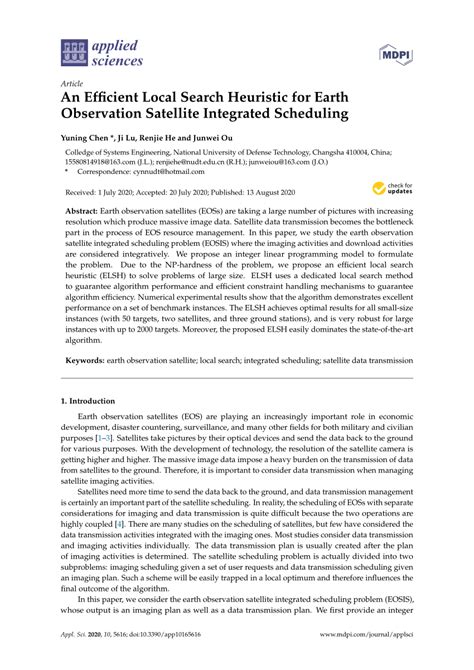 Pdf An Efficient Local Search Heuristic For Earth Observation Satellite Integrated Scheduling