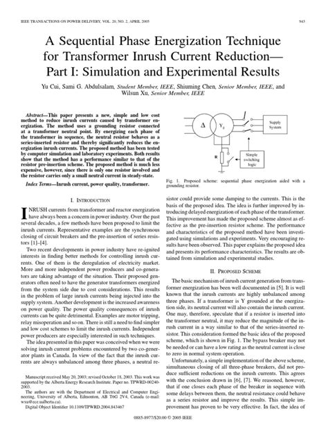 A Sequential Phase Energization Technique For Transformer Inrush
