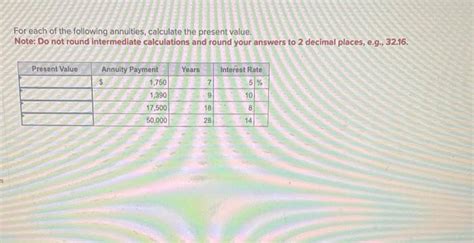 Solved For Each Of The Following Annuities Calculate The