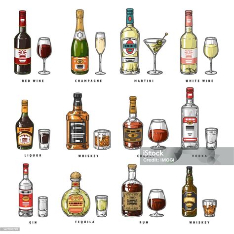 Alcoholic Drinks Colorful Set Label Stock Illustration Download Image