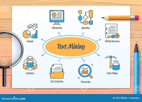 Text Mining Chart With Icons And Keywords Stock Vector Illustration Of Document Business