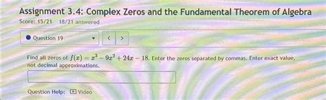 Solved Assignment Complex Zeros And The Fundamental Chegg