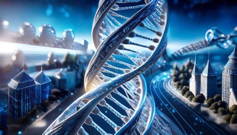 Double Helix Dna Strands Blue And White Genetic Code Visualized Stock