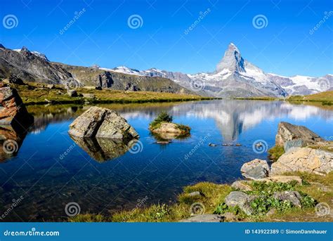 Stellisee Beautiful Lake With Reflection Of Matterhorn Zermatt